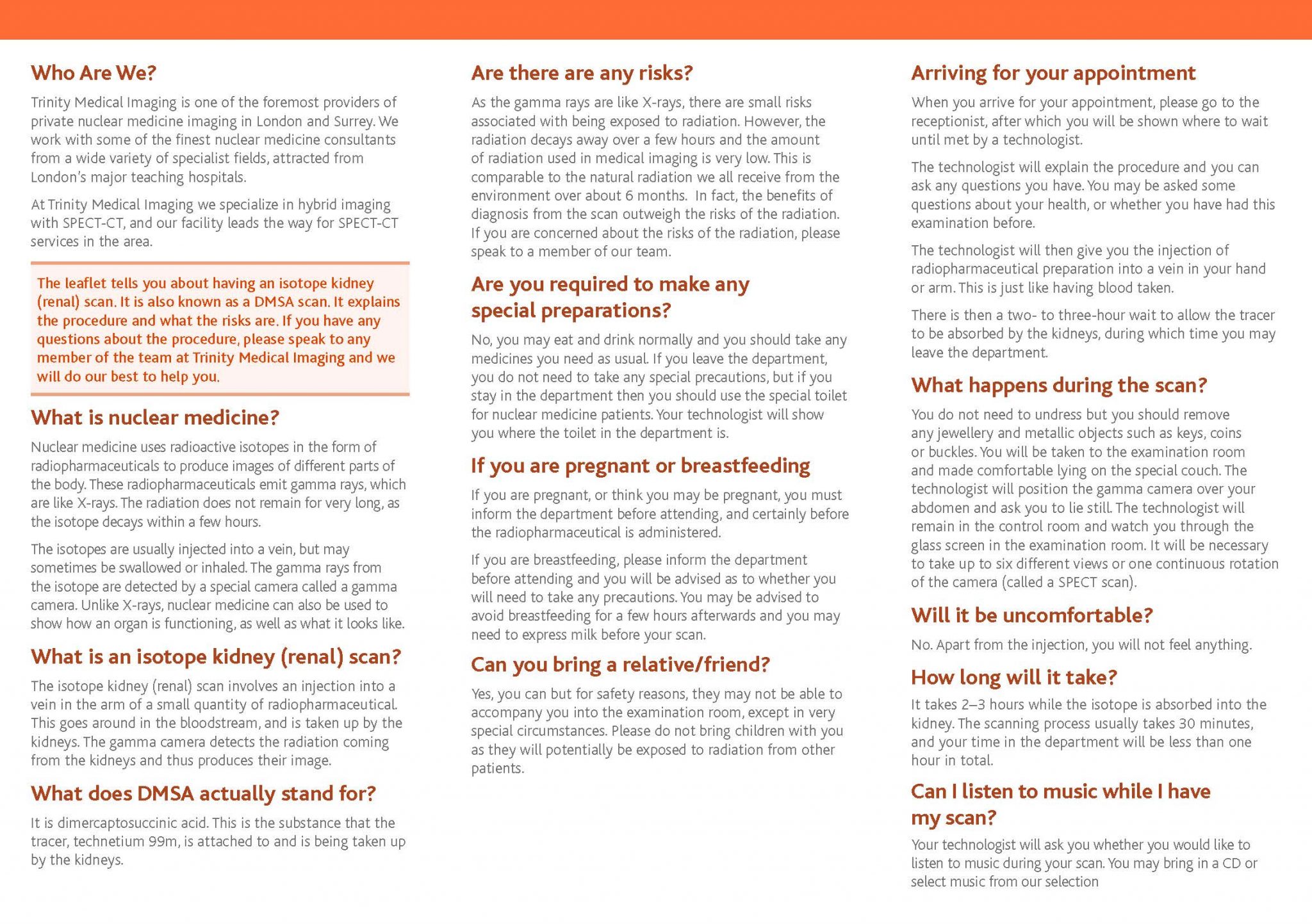 DMSA scan patient information leaflet - Nuclear Medicine Blog